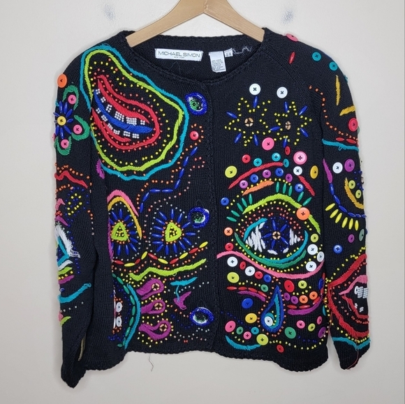 Michael Simon | Sweaters | Vintage Michael Simon Colorful Bold Beaded ...